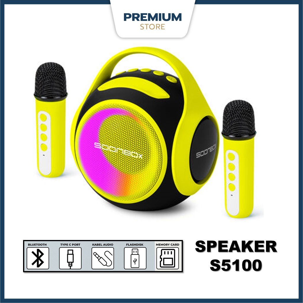 Jual Soonbox S5100 Speaker bluetooth karaoke+2Mic LED light speker bluetooth TWS wireless ...