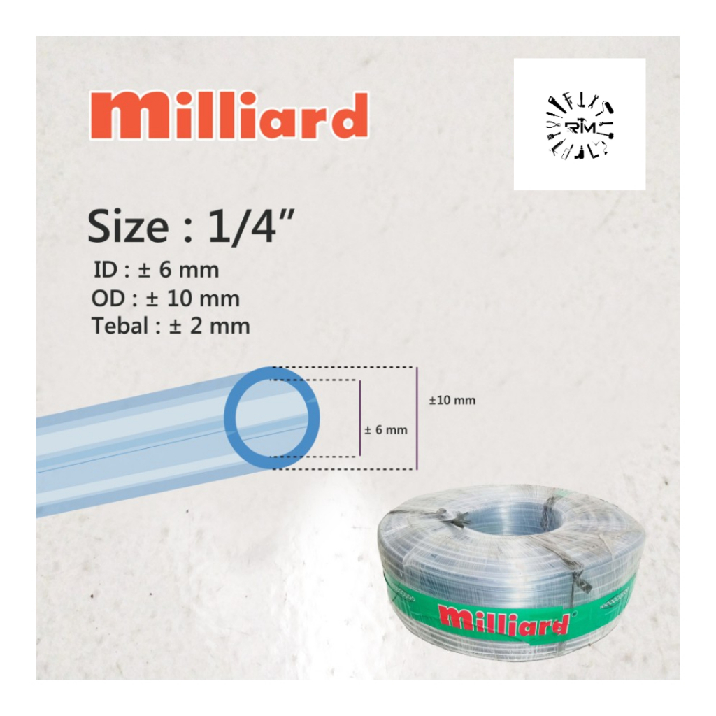 Jual Selang Air Bening Milliard 1/4" Inch 100 Meter (Selang Aerator ...