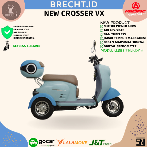 Jual Sepeda Motor Listrik Roda Tiga Pacific New Crosser VX 48v / 20 Ah ...