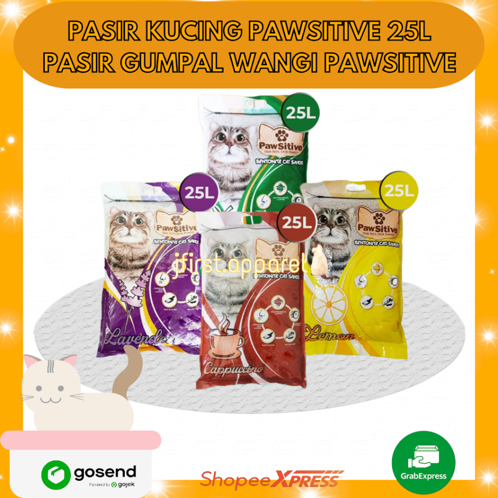 Jual PASIR KUCING PAWSITIVE 25L | PASIR GUMPAL WANGI PAWSITIVE - GRAB ...