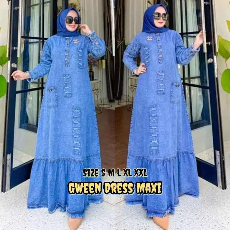 Jual Gween Maxi Gamis Jeans Dress Light Snow Size M L XL XXL Pakaia ...