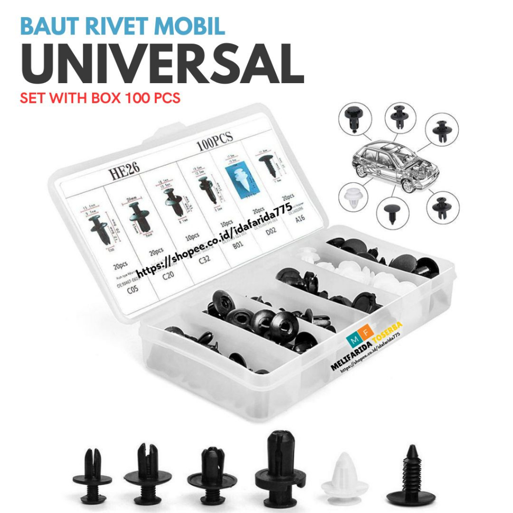 Jual SET BAUT RIVET MOBIL UNIVERSAL KLIP BAUT KANCING PENGENCANG PANEL ...