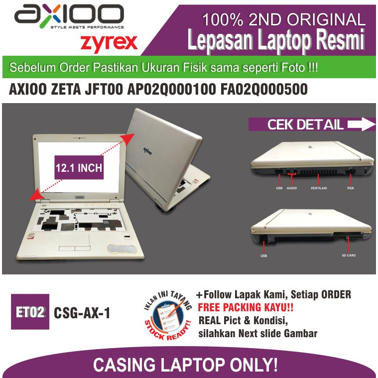 Jual ET02 CSG-AX-1 CASING LAPTOP AXIOO ZETTA JFT00 ML3054 AP02Q000100 ...