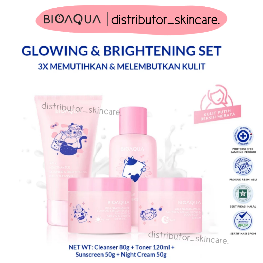 Jual BIOAQUA 4pcs Skincare Paket Niacinamide Glowing & Brightening ...