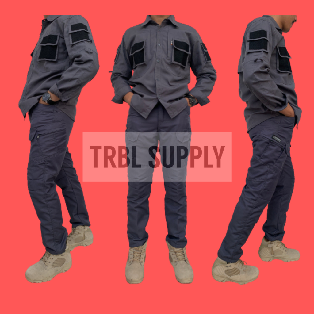 Jual Satu Set Seragam Tactical ABU | Setelan Kemeja dan Celana Taktikal ABU | Shopee Indonesia