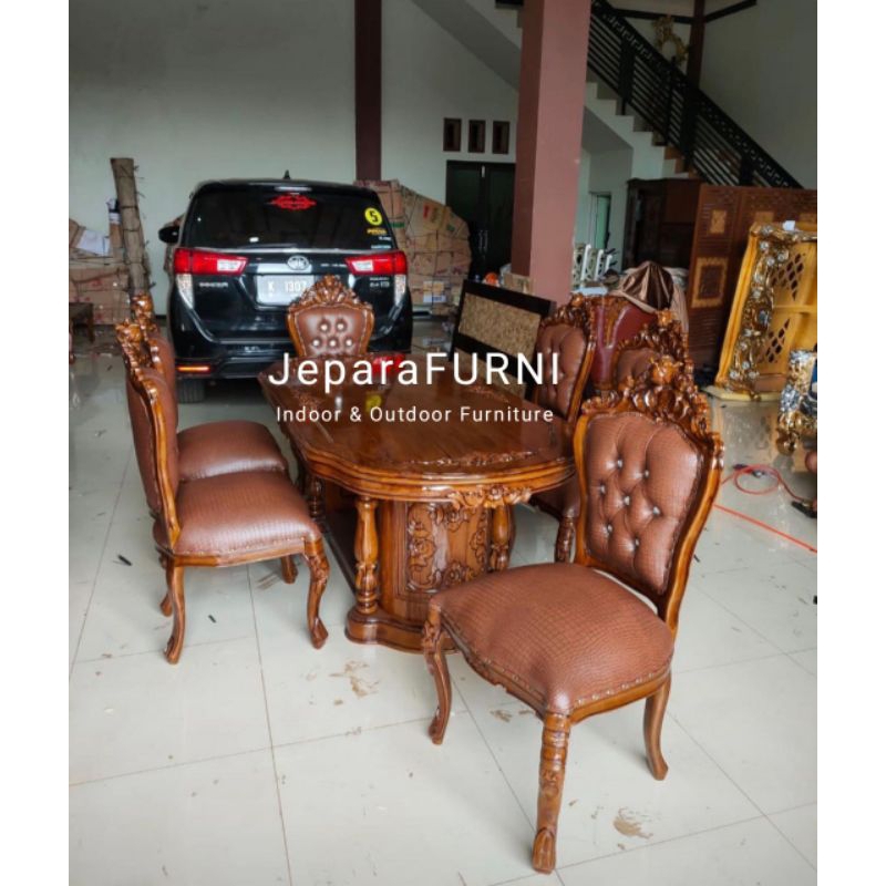 Jual MEJA MAKAN UKIR 6 KURSI KAYU JATI JEPARA | Shopee Indonesia