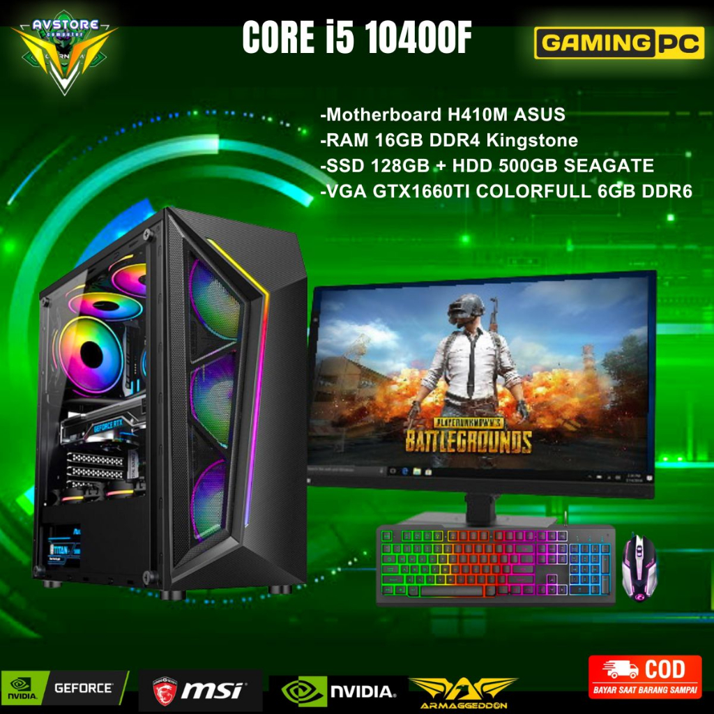Jual PC GAMING FULLSET PC CPU GAMING RAKITAN FUL SET I5 10400F RAM 16GB DDR4 Kingstone SSD 128GB ...