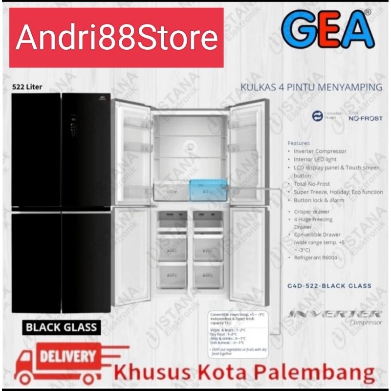 Jual GEA KULKAS SIDE BY SIDE 4 PINTU INVERTER 522 LITER G4D-522 BLACK ... Jual GEA KULKAS SIDE BY SIDE 4 PINTU INVERTER 522 LITER G4D-522 BLACK ...