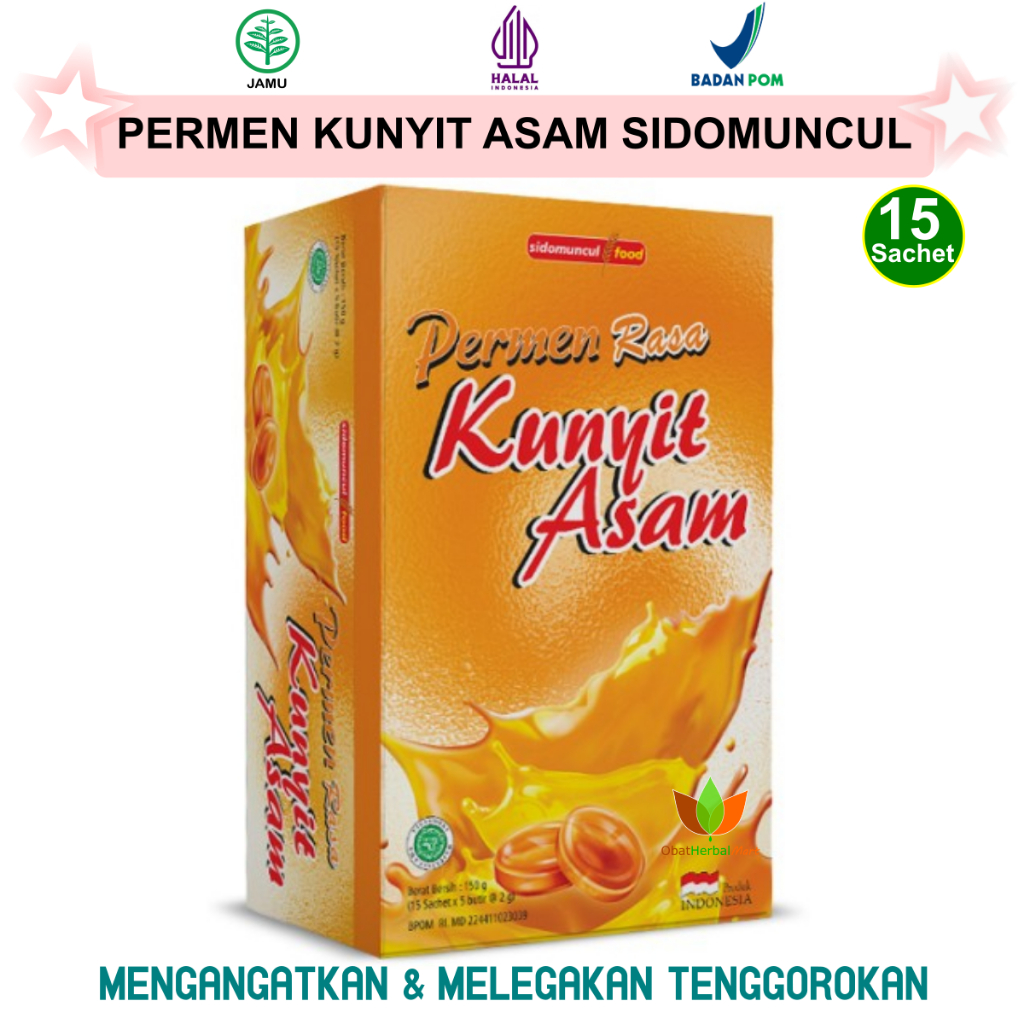 Jual 1 BOX ISI 15 SACHET PERMEN KUNYIT ASAM SIDOMUNCUL RASA KUNYIT ASEM ...