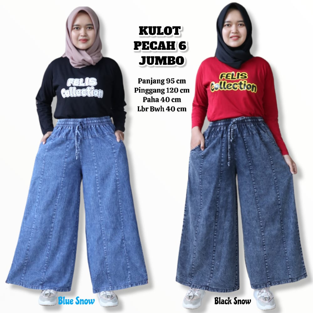 Jual Kulot Jeans Snow Pecah 6 Muat Maksimal BB 80kg | Shopee Indonesia