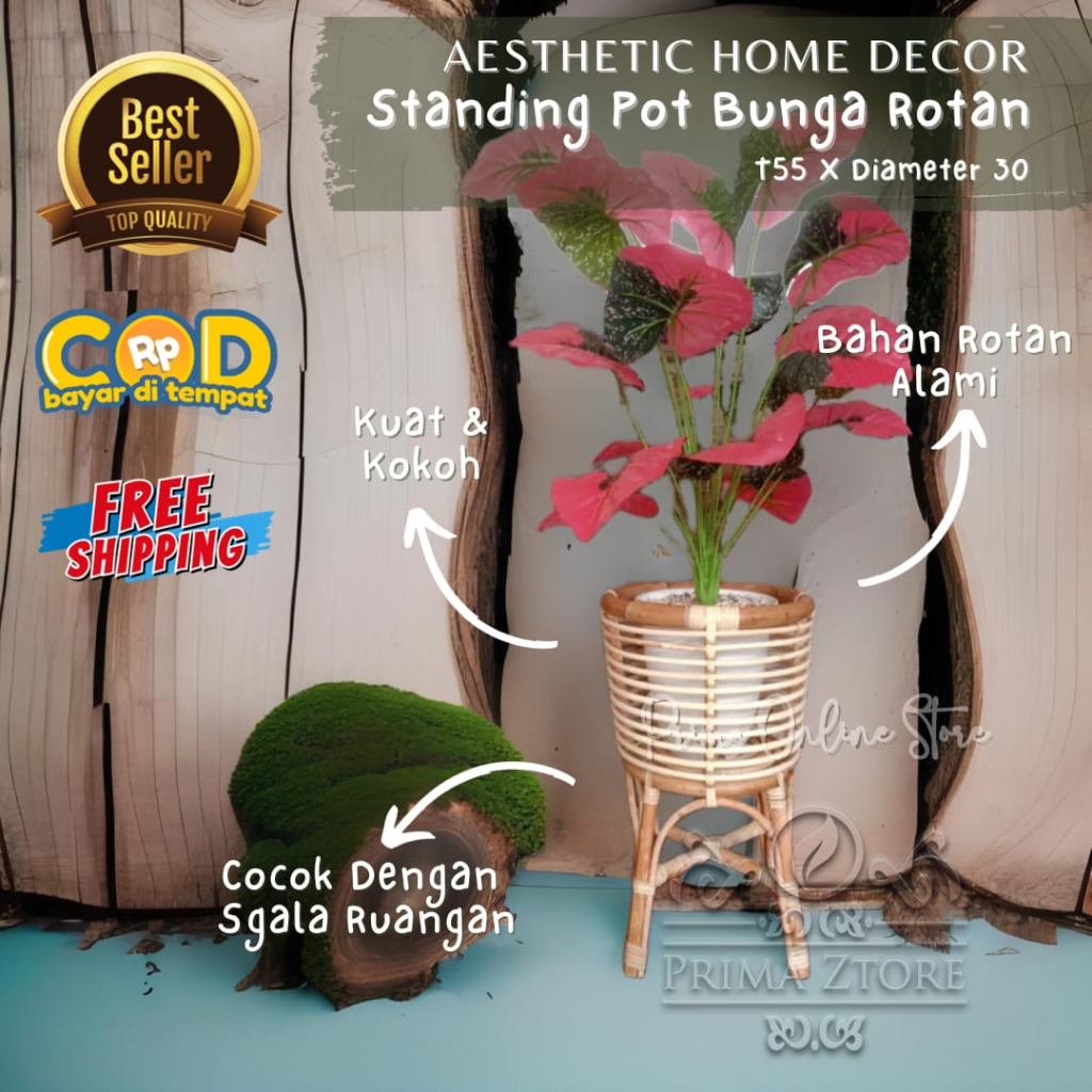 Jual STANDING POT VAS BUNGA ROTAN//POT BUNGA AESTHETIC HOME DECOR//POT ...