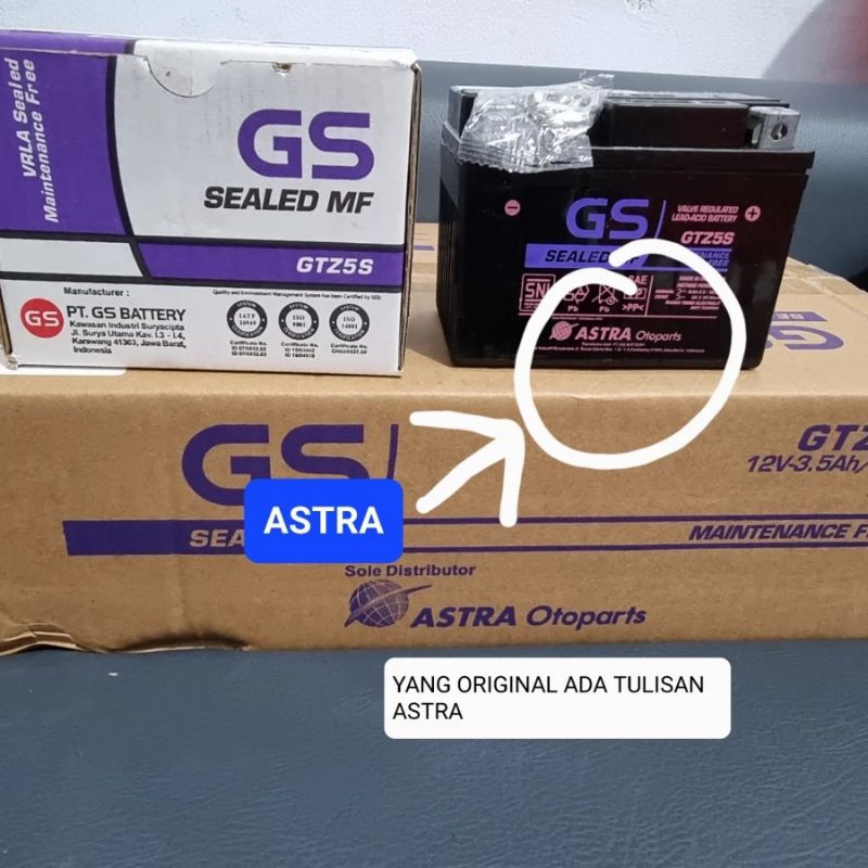 Jual AKI GS ASTRA ORIGINAL GTZ5S BEAT FI ESP BEAT KARBU VARIO 110 MIO SUPRAX125 | Shopee Indonesia