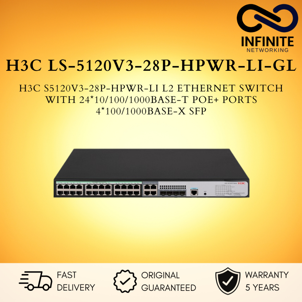 Jual H3C LS-5120V3-28P-HPWR-LI-GL 24 Port+4 SFP+PoE 370W Gigabit Switch ...