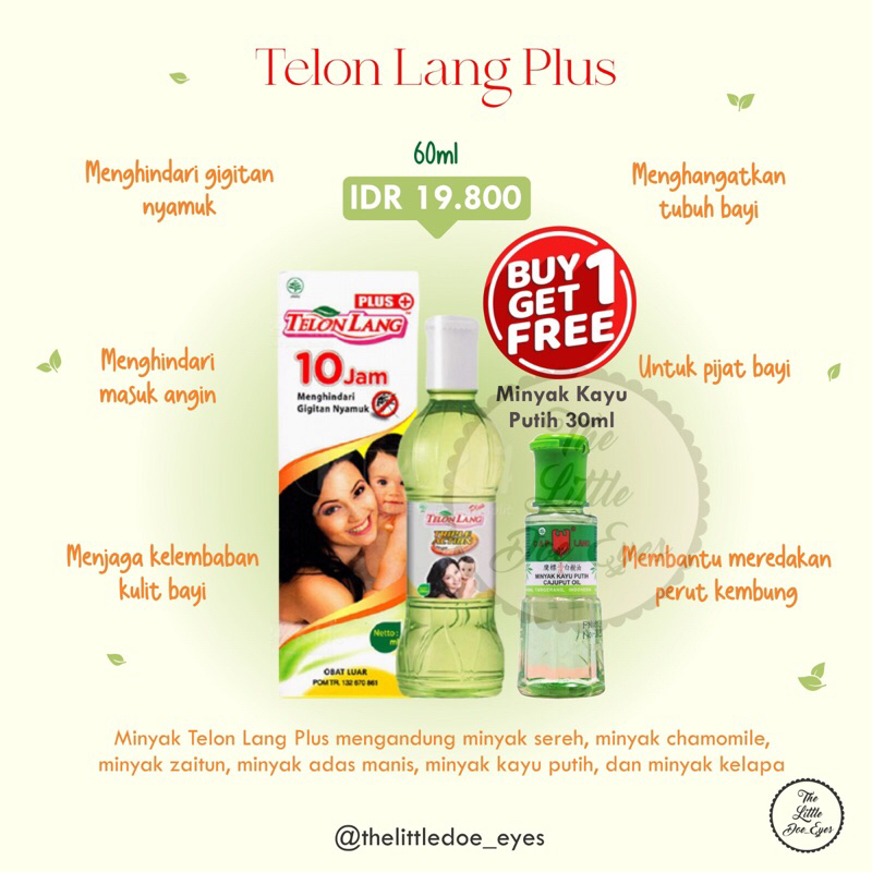 Jual Telon Lang Plus Minyak Telon 60ml - Free Minyak Kayu Putih 30ml | Shopee Indonesia