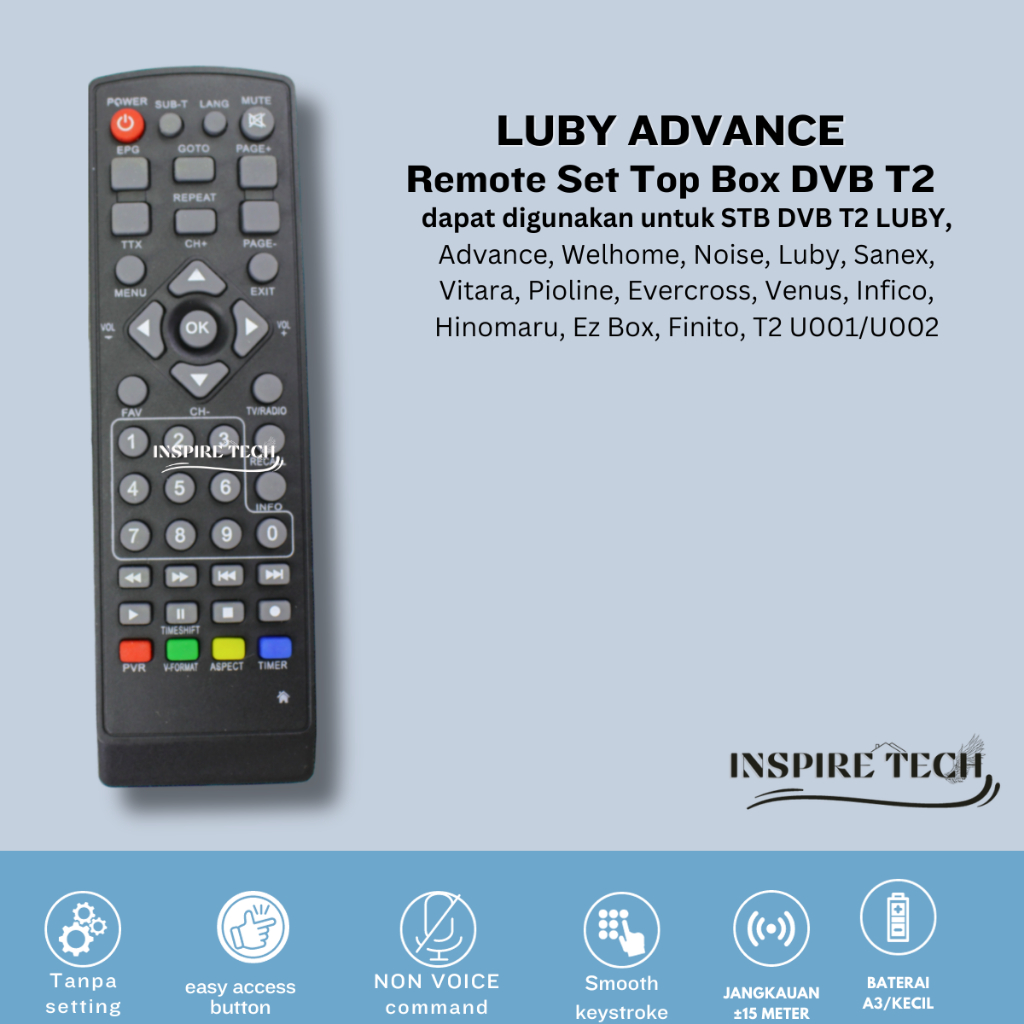 Jual Remot Remote Set Top Box LUBY DVB T2 Advance Visat Sanex Vitara ...