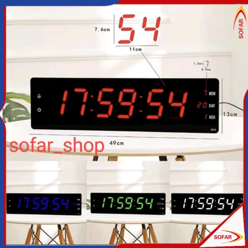 Jual Jam digital Dinding & Meja Clock LED Merah /Hijau /Putih 50×13CM ...