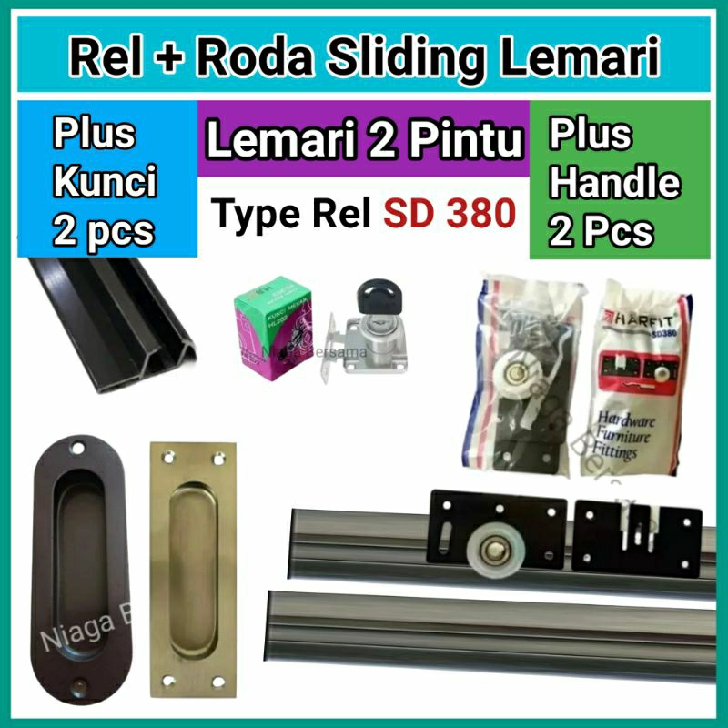 Jual Rel Sliding Timbul SD380 Lemari 2 Pintu Plus Roda Kunci Dan Handle Komplit | Shopee Indonesia