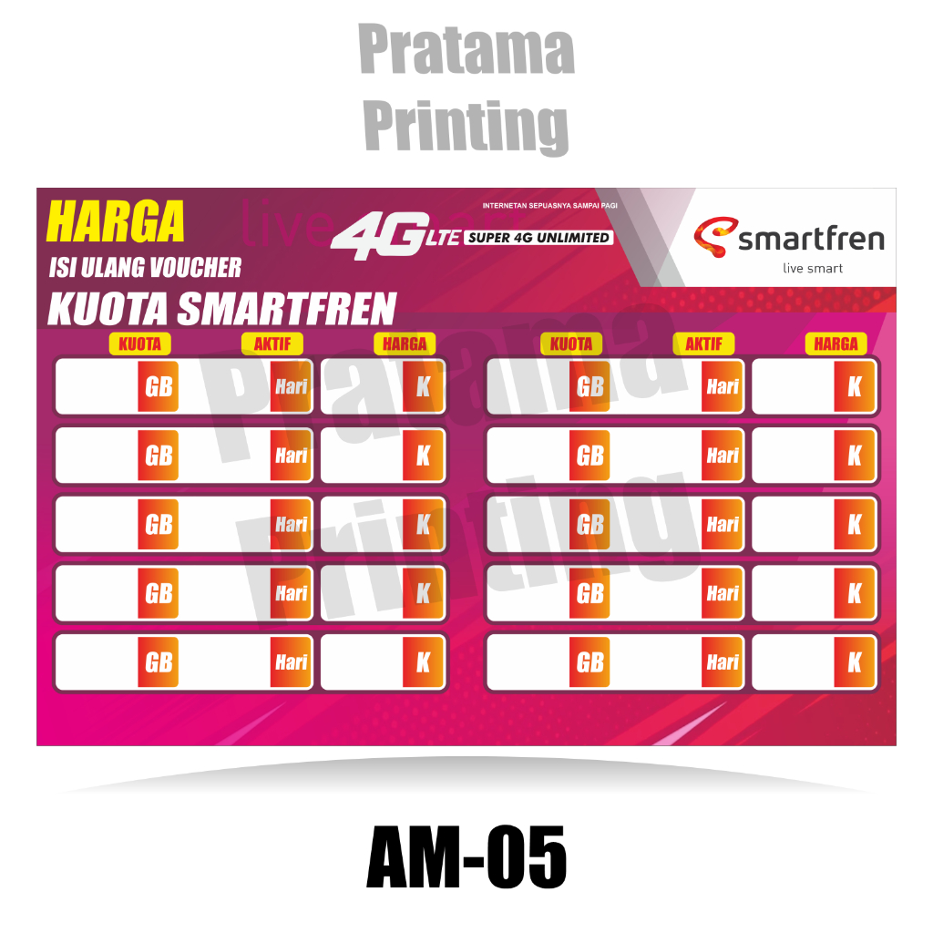 Jual Poster Konter Daftar Harga Kuota [SMARTFRIEND AM-05] | Shopee ...