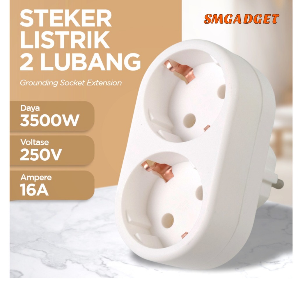 Jual Steker Colokan Kontak Listrik 2 Lubang Grounding Socket 3500W 16A ...