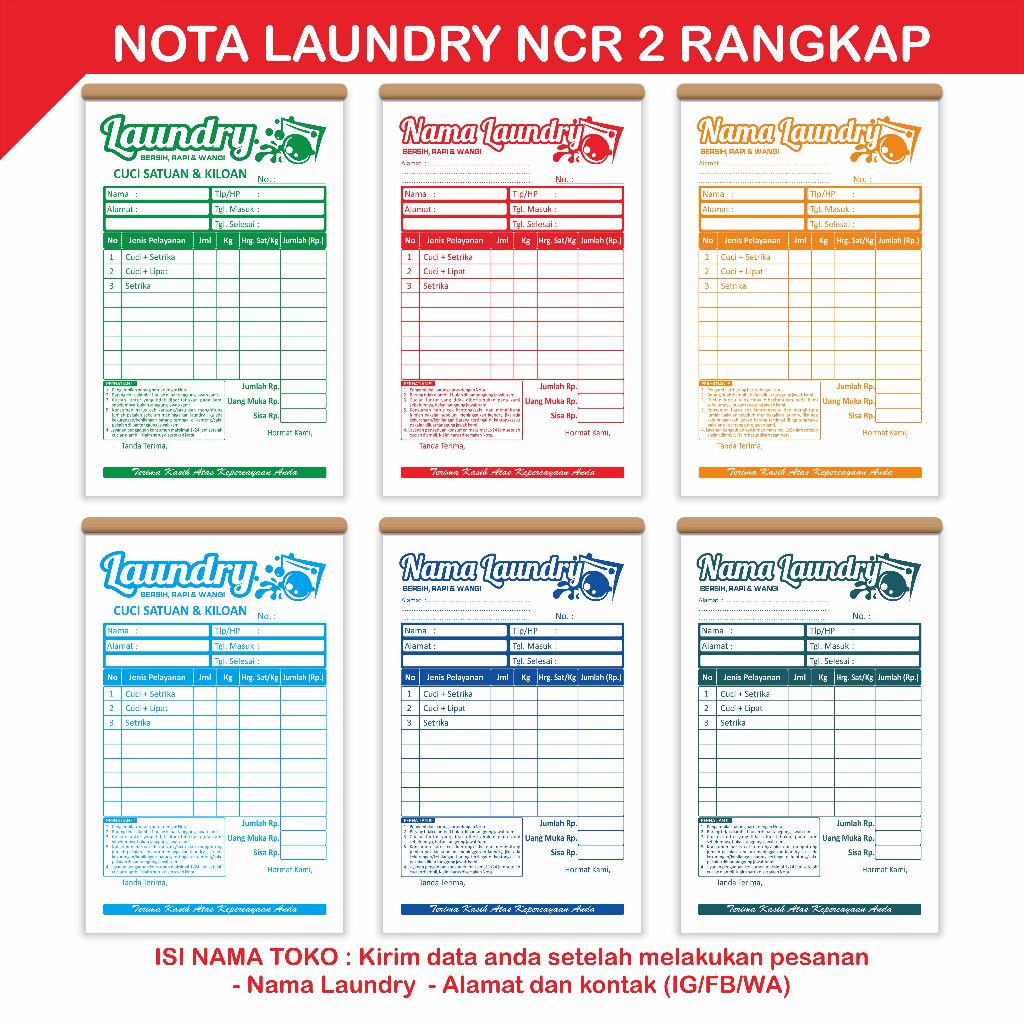 Jual nota laundry 2 ply 1/4 folio custom nama toko | Shopee Indonesia