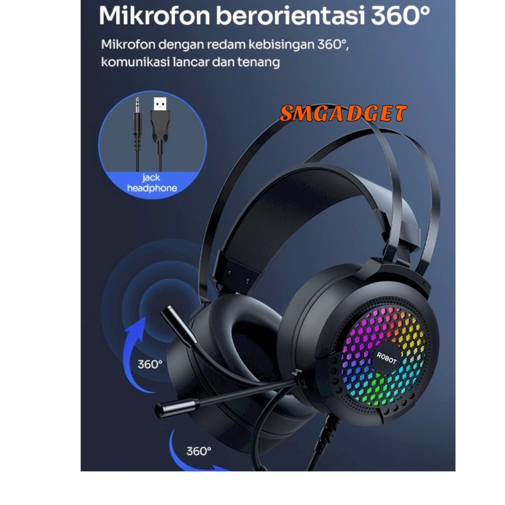 Jual Headphone ROBOT RH-G30 Gaming Headset RGB Light Effect with 360 ...