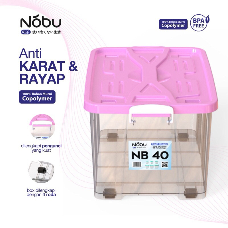 Jual NOBU Smart Storage Container Box 40 Liter Tempat Penyimpanan Transparant Dengan Tutup dan ...