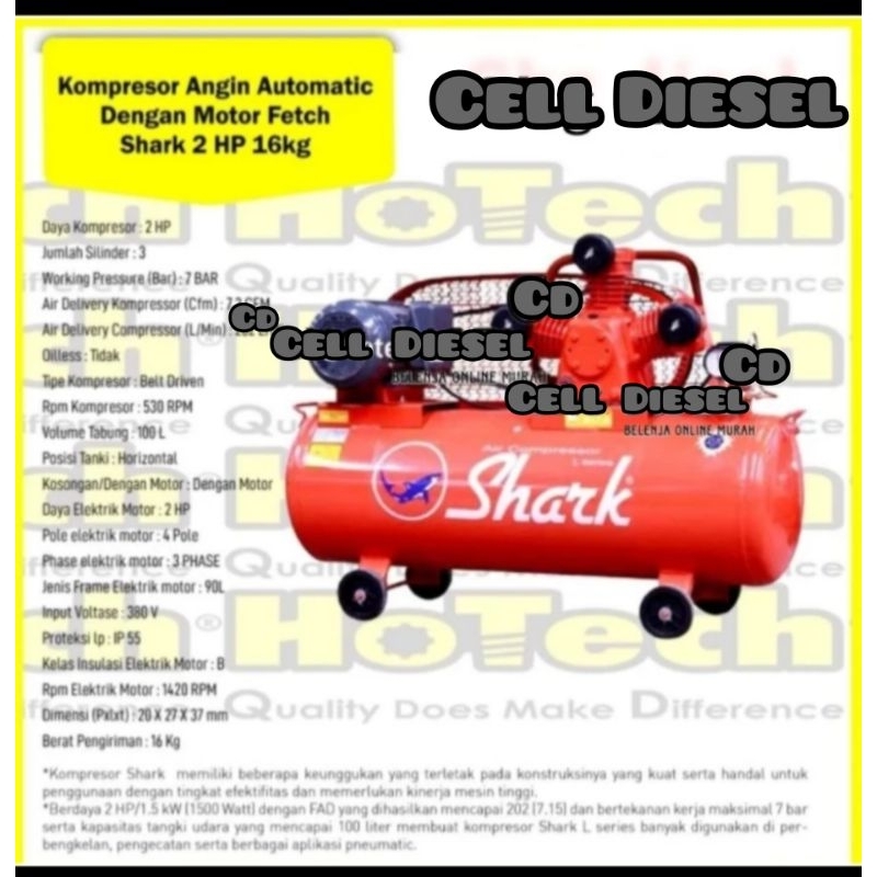 Jual Kompresor Angin 2HP Shark Air Compressor 2 HP 3 Phase Tengki 100 L ...