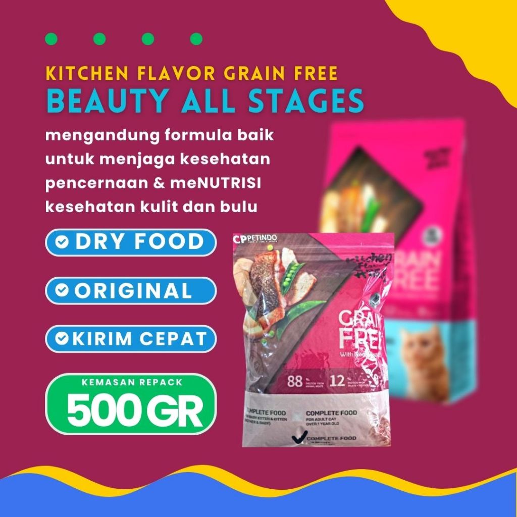 Jual KITCHEN FLAVOR BEAUTY ALL STAGE GRAIN FREE repack 500GR | Shopee ...