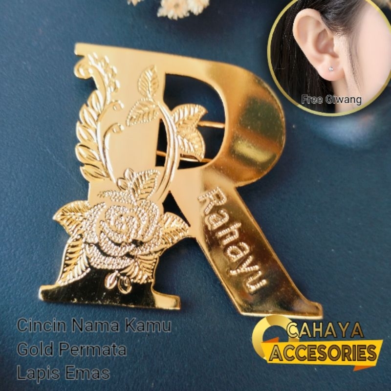 Jual Bros custom nama//Bros huruf lapis emas//Bros initial Bunga ...