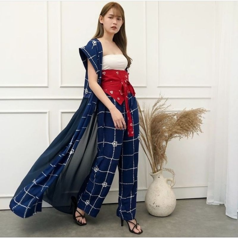 Jual Namira Biru setelan outer celana dan Obi Batik | Shopee Indonesia