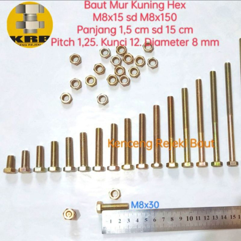 Jual Baut Mur Kuning Hex M8x15, M8x20, M8x25, M8x30, M8x35, M8x40 ...