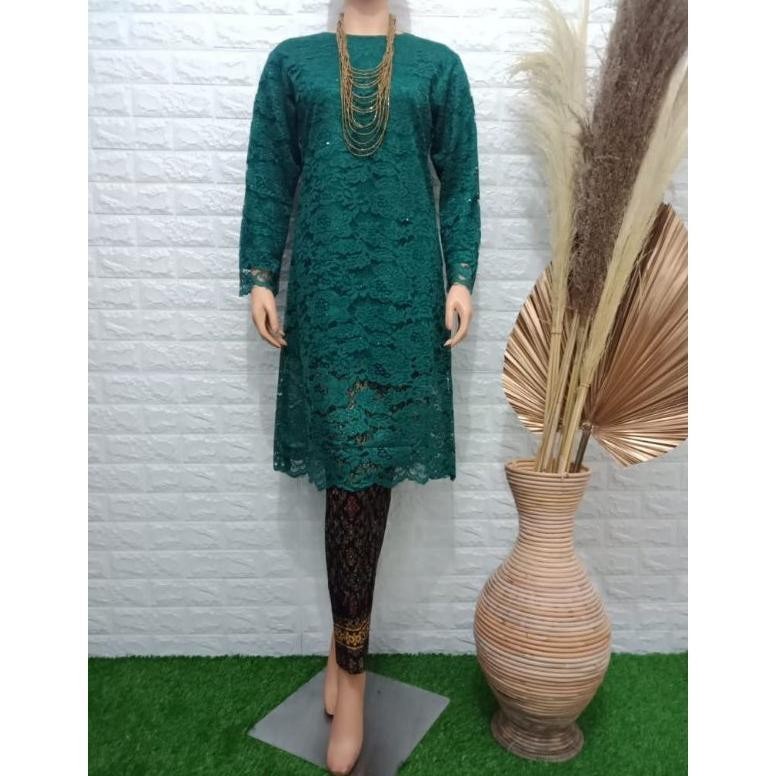 Jual SET KEBAYA MODERN / KEBAYA TUNIK BRUKAT HIJAU BOTOL / KEBAYA ...