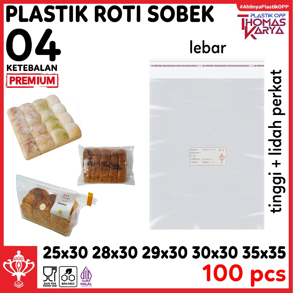 Jual Plastik OPP Roti Sobek 25x30 28x30 29x30 30x30 35x35 isi 100 ...