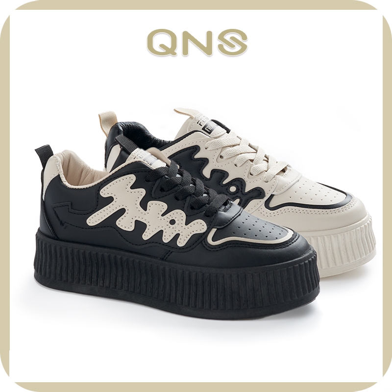 Jual QNS Sepatu Sneakers Wanita Sepatu Sekolah Flatshoes Putih&Hitam ...