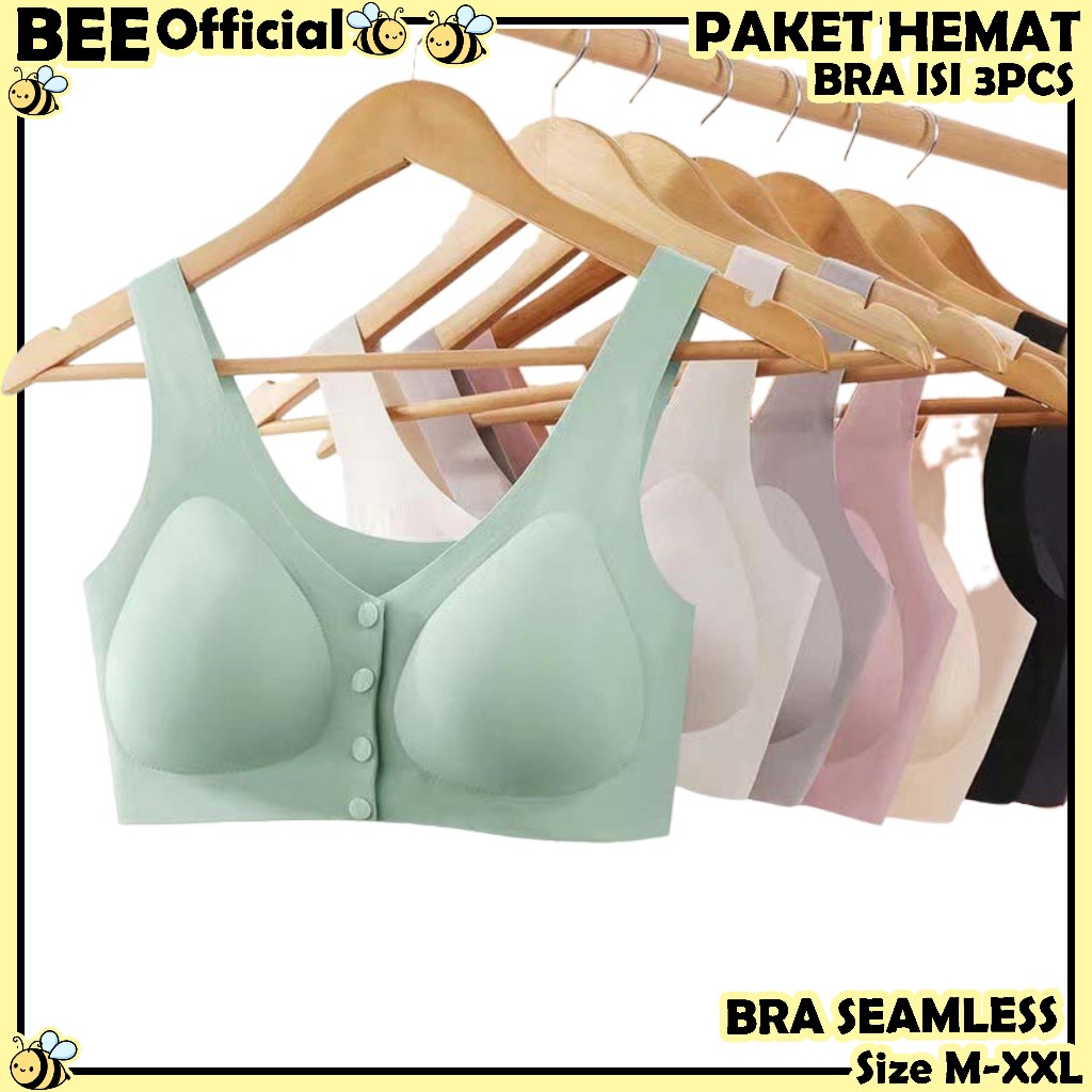 Jual 3PCS Pakaian Dalam Wanita Bra Seamless Kancing Depan Sportiy Polos ...