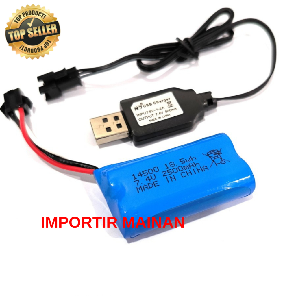 Jual baterai li ion 14500 7.4v 2500mAH SM plug 3p rc car SUBOTECH ...