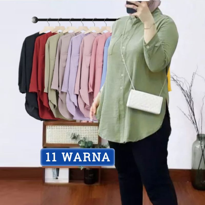 Jual Kemeja Wanita Polos Blouse Basic Formal Casual Crinkle Airflow ...