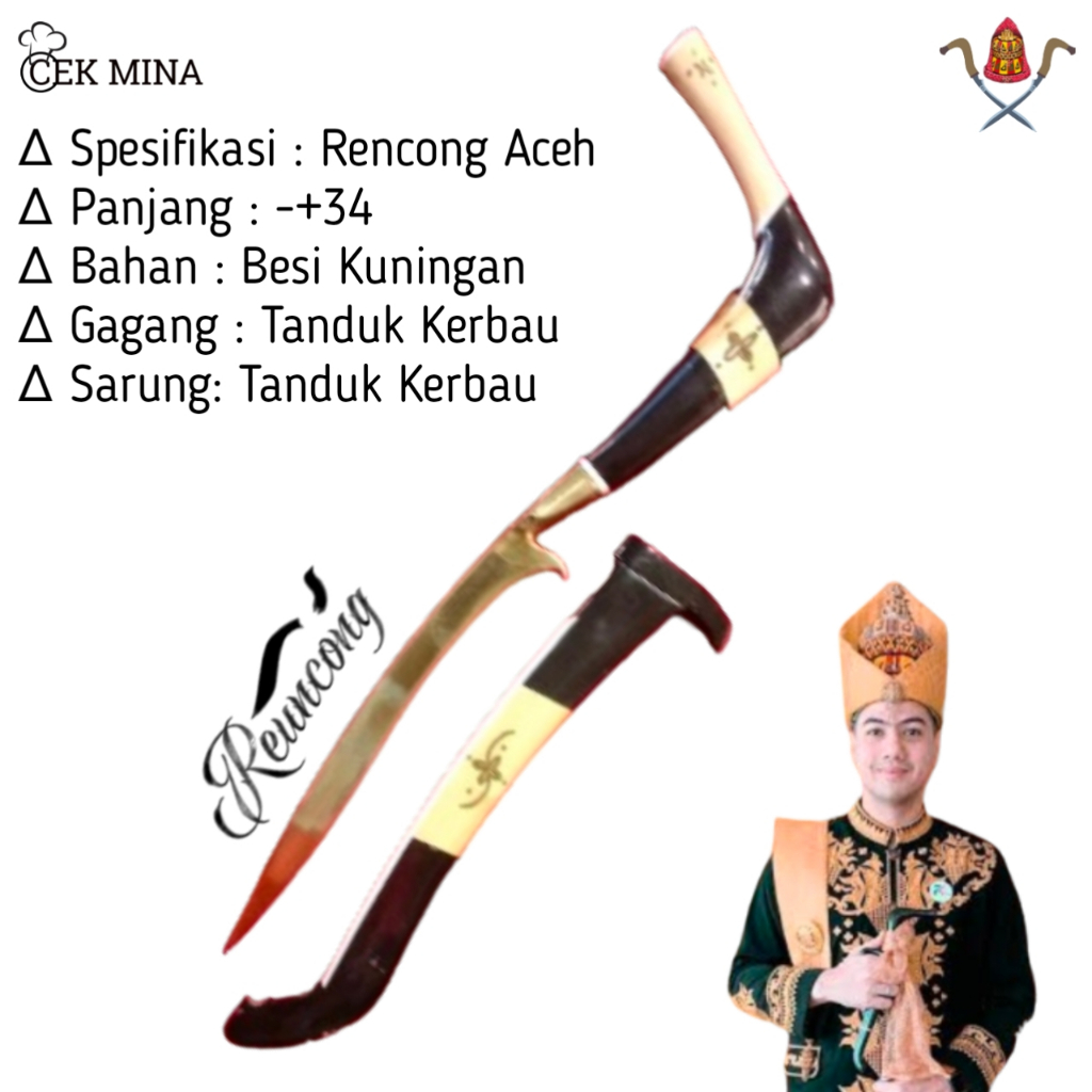 Jual souvenir rencong tanduk kerbau bule 34cm jumbo mata kuningan asli ...