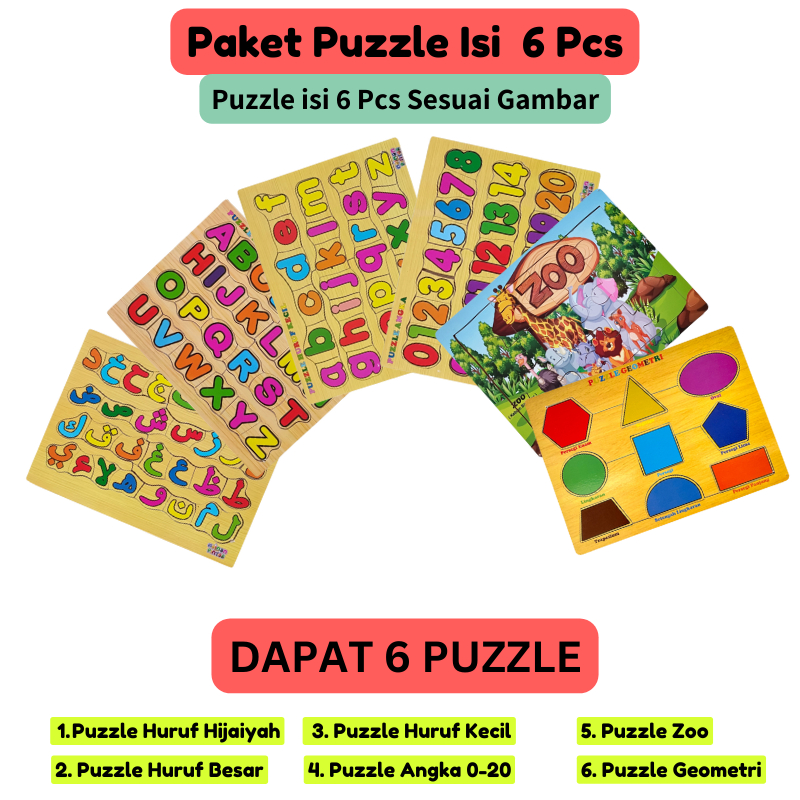 Jual Paket Puzzle Kayu Edukasi Pembelajaran Isi 6 Pcs | Shopee Indonesia