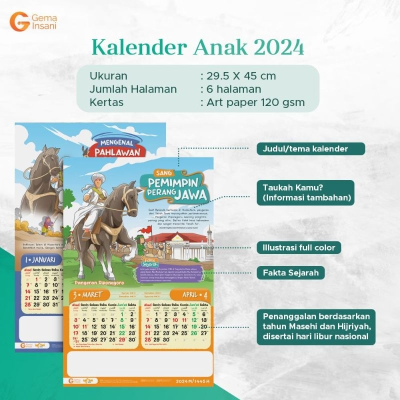 Jual Kalender Dinding Anak Mengenal Pahlawan Islam Tahun 2024 | Shopee ...
