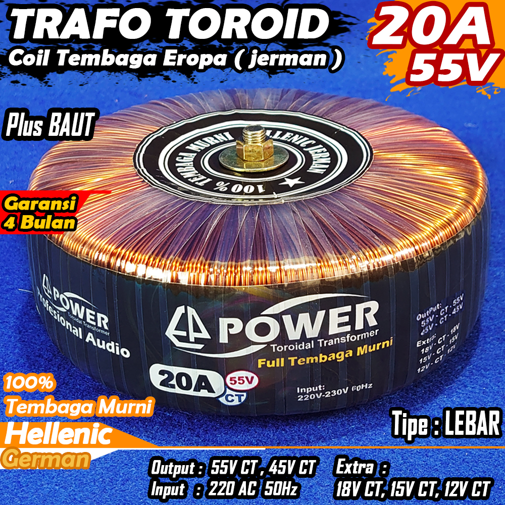 Jual Trafo Toroid 20A CT 55V 45V (MURNI) Extra CT 18V 15V 12V & Full Tembaga Murni Helecnic ...