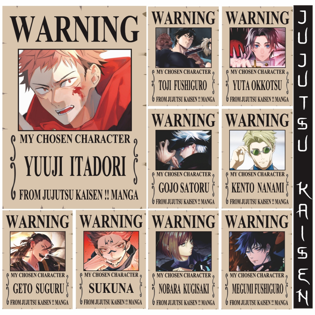 Jual Poster Warning Anime Jujutsu Kaisen ISI 16 Poster A3+/A4 Termurah ...