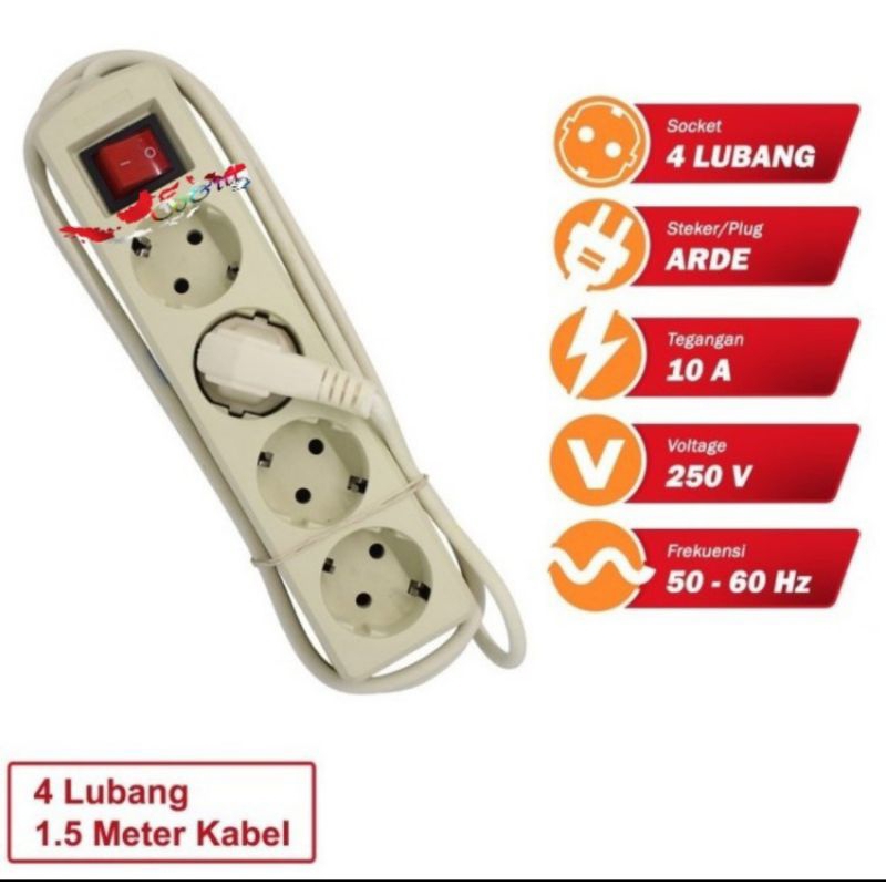 Jual Stop kontak 4 lubang panjang + kabel listrik 1,5 meter / colokan listrik | Shopee Indonesia