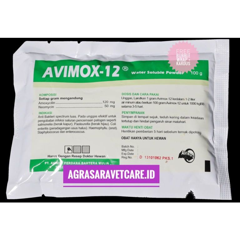 Jual AVIMOX 12 100 gram - LIKE COLIMIX Obat Pencernaan Ternak Unggas ...