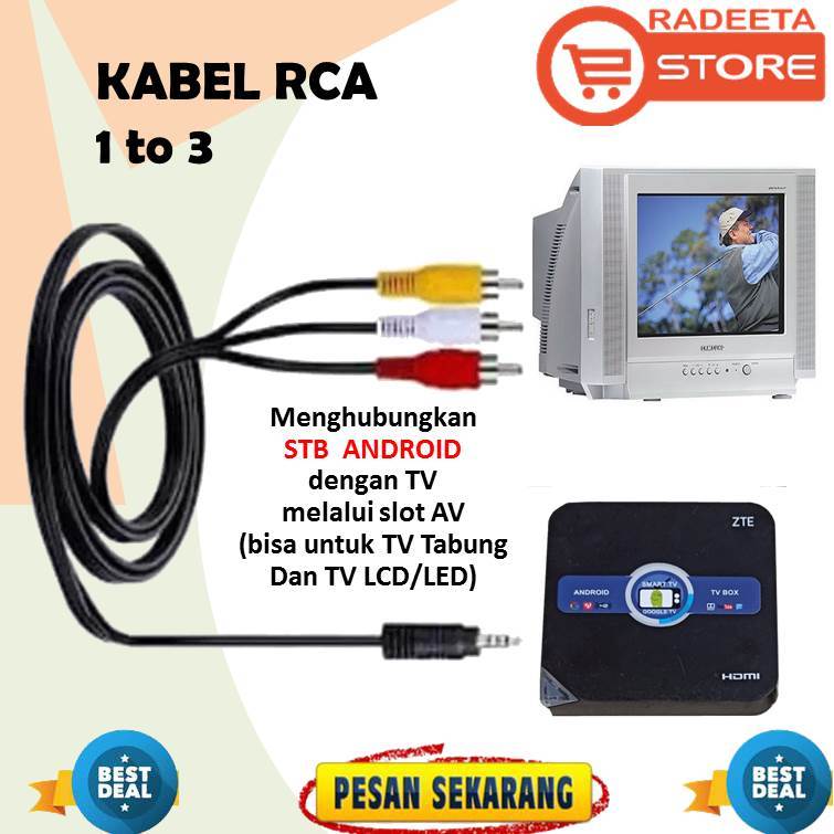 Jual KABEL RCA 1 to 3 PENGHUBUNG STB Android IPTV DENGAN TV TABUNG ...