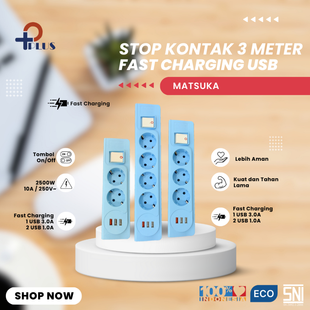 Jual [ Pplus ] Stop Kontak TA-9925 /SKT 3 Lubang + Saklar +USB + Kabel 3 Meter Kabel Tembaga ...