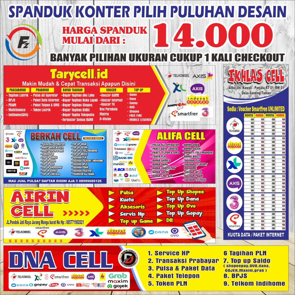 Jual Spanduk Banner Konter pulsa / Celluler Custom 1 hari jadi bahan flexi 280Gram | Shopee ...