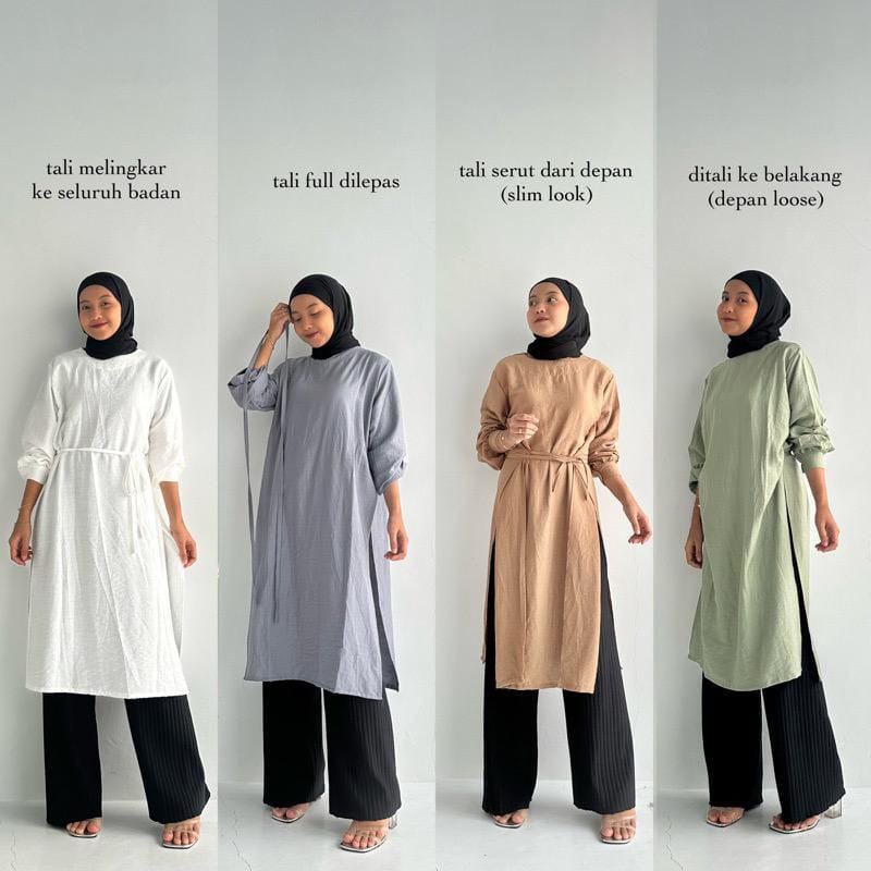 Jual Tasya Tunik - Tunik Polo Linen - Atasan Muslim Wanita - Tunik Tali ...