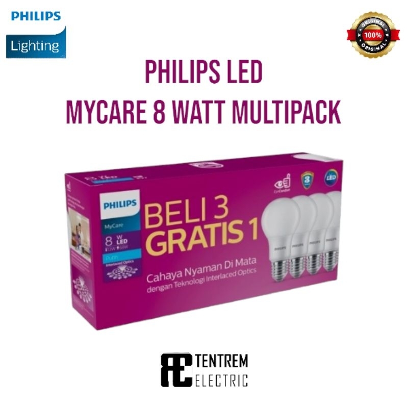 Jual LAMPU PHILIPS LED BULB MYCARE 8 WATT MULTIPACK (PAKET ISI 4 PCS) | Shopee Indonesia