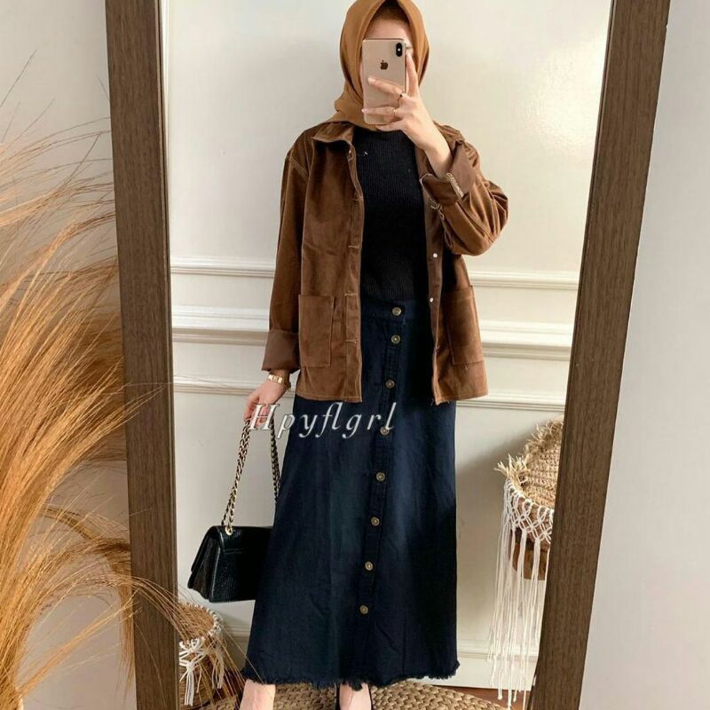 Jual ROK CARGO LIST WANITA JEANS HITAM PANJANG HIGHWAIST ROK SPAN MAXI ...